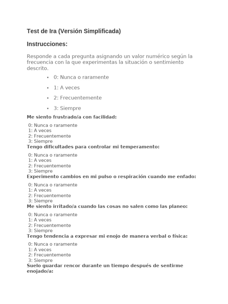 Test de Ira | PDF | Relaciones personales, crianza y desarrollo personal