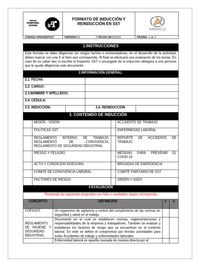 Apghsefo17 Induccion y Reinduccion SST | PDF | La seguridad