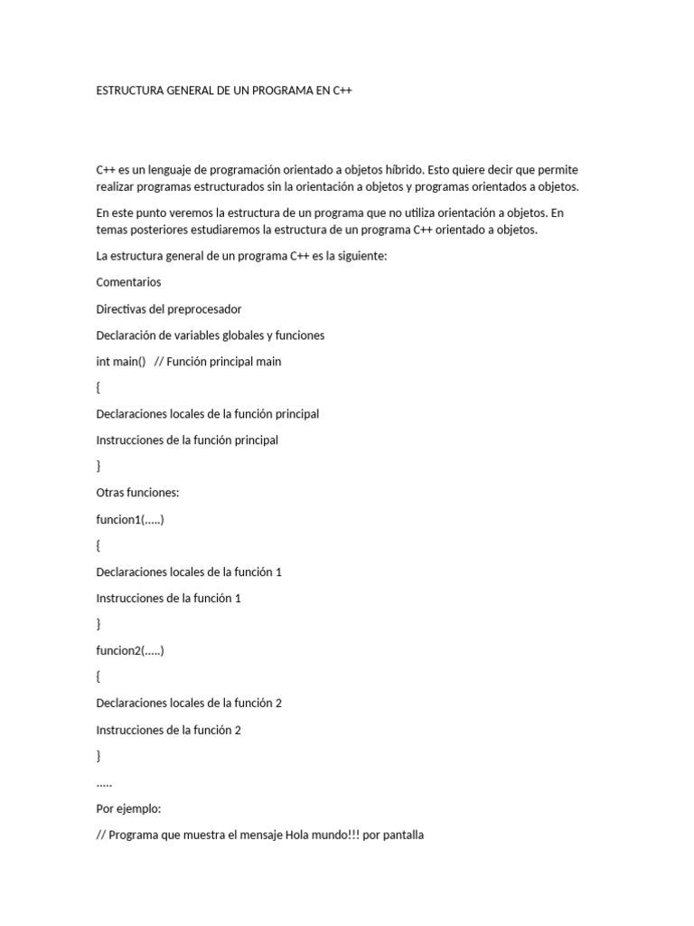 Estructura General de Un Programa en C | PDF | C ++ | Ingeniería de ...