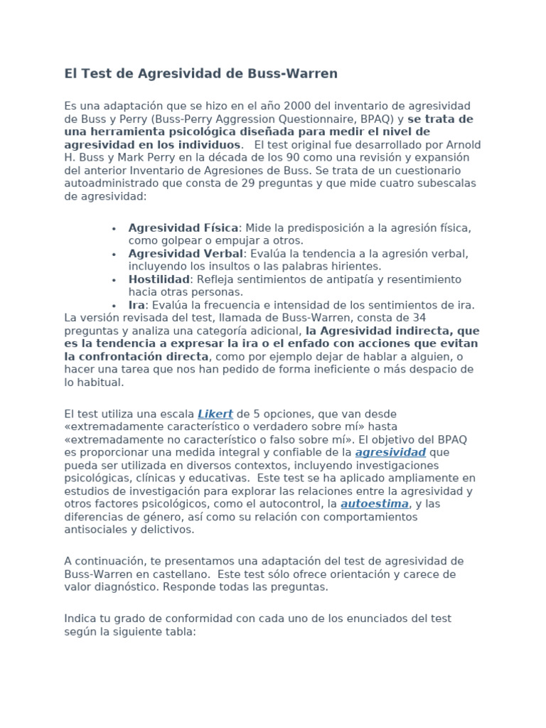 El Test de Agresividad de Buss | PDF | Agresión | Ira