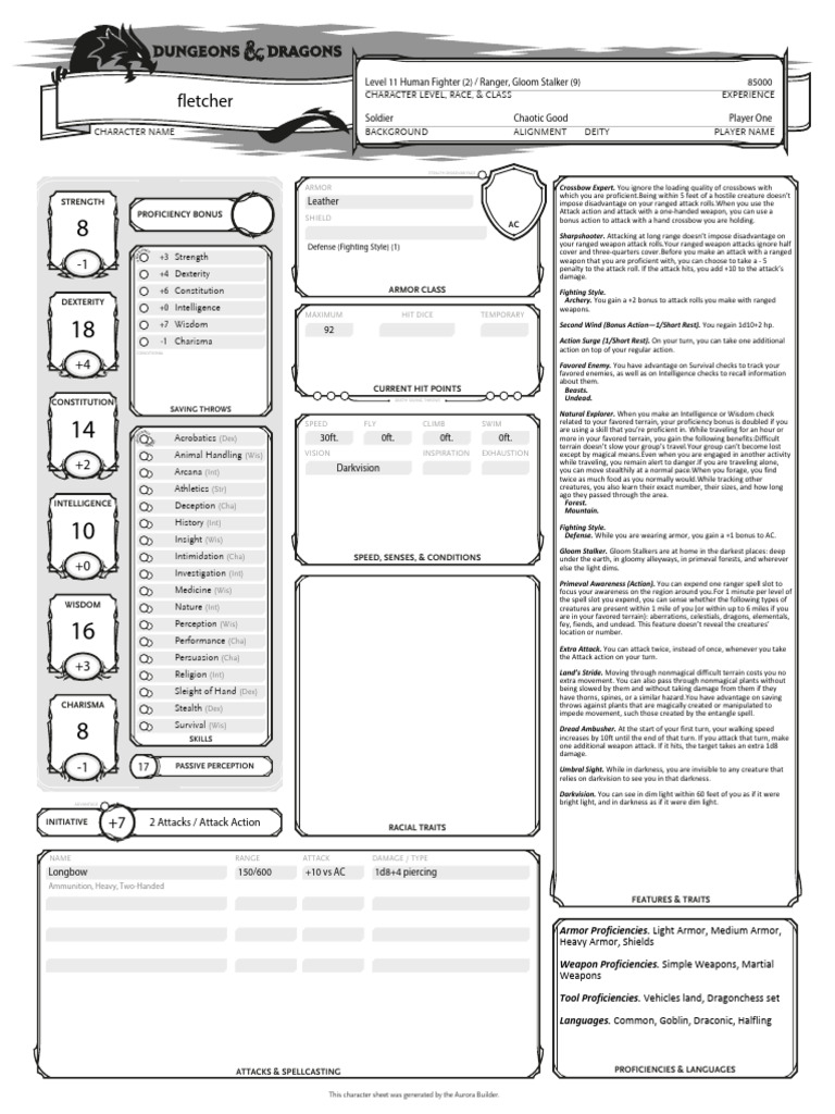 Fletcher: Character Level, Race, & Class Experience | PDF | Dungeons ...