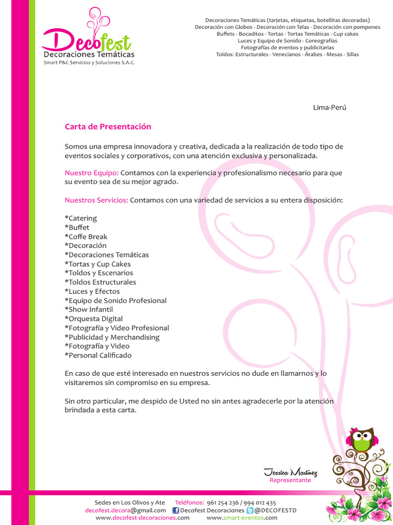 Carta de Presentacion Eventos | PDF