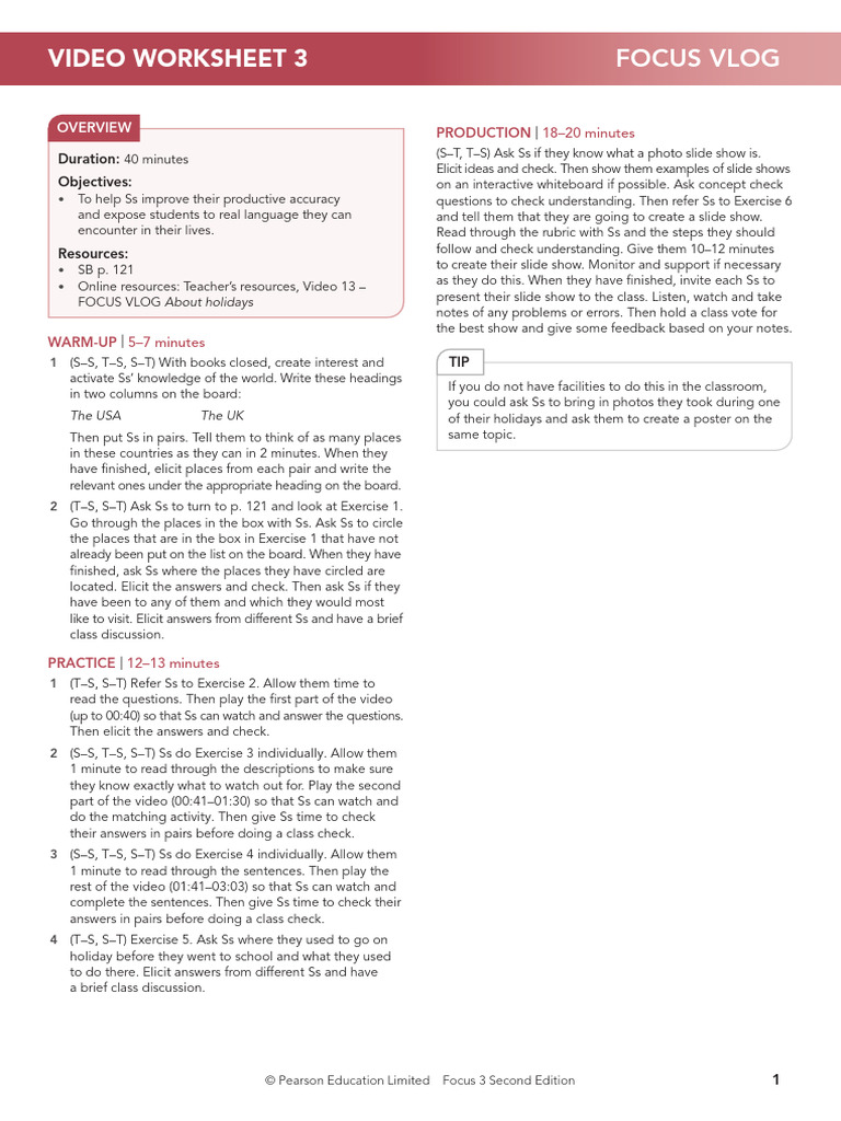 Focus3 2E LessonPlans U03 Vlog | PDF | Cognitive Science | Learning