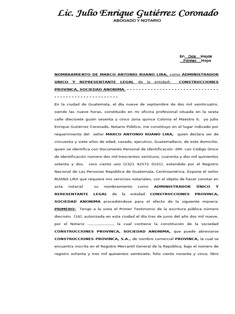 Nombramiento de Marco Ruano como Administrador | PDF | Junta Directiva