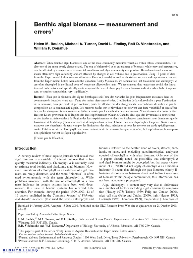 Benthic Algal Biomass - Measurement and Errors | PDF | Benthic Zone | Algae