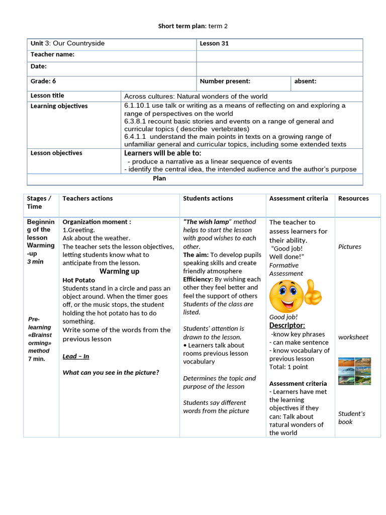 Lesson Plan: Natural Wonders Exploration | PDF | Human Communication ...
