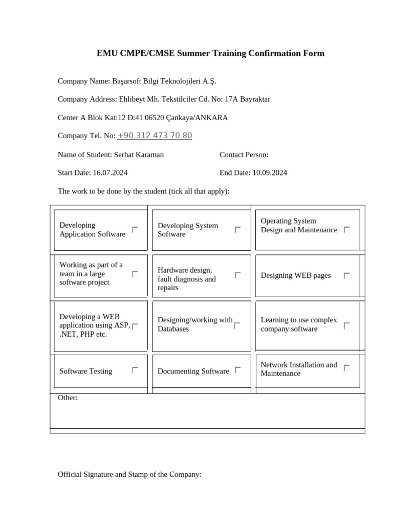 Internship Acceptance Form 2024 | PDF