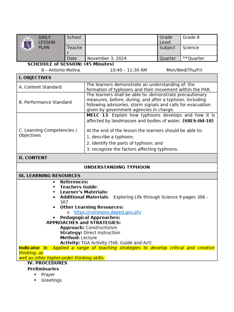 DLP Cot3 G9 Q3 Frial Lenie | PDF | Climate | Equator