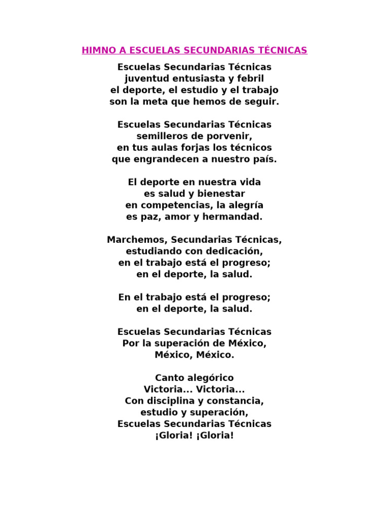 Himno a Escuelas Secundarias Técnicas | PDF | Salud y bienestar
