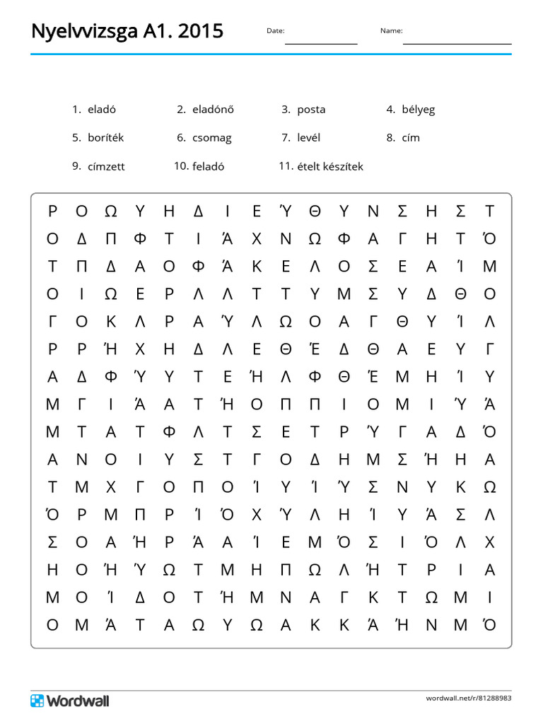 Nyelvvizsga A1 2015 Wordsearch | PDF