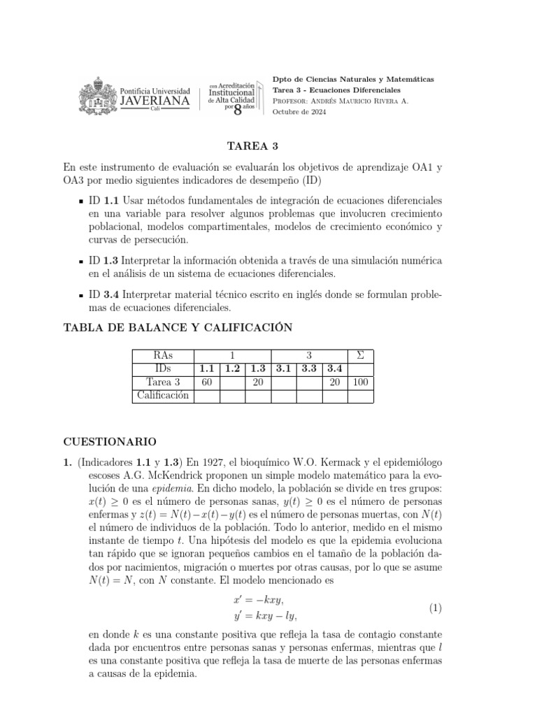 Tarea 3 EDO 2024-2 | PDF | Hamiltonian (Quantum Mechanics) | Mechanical Engineering