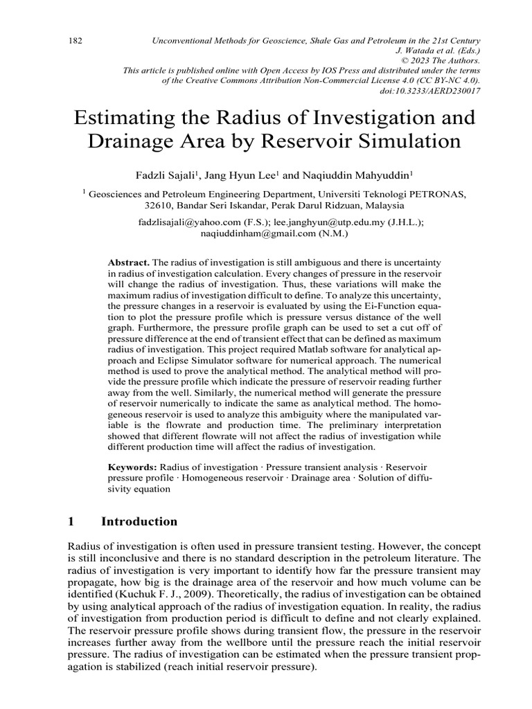 Radius of Investigation Estimation | PDF | Pressure | Petroleum Reservoir