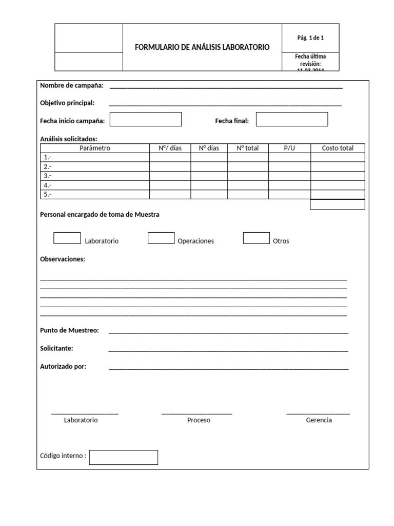 Formulario de Análisis Laboratorio | PDF | Negocios