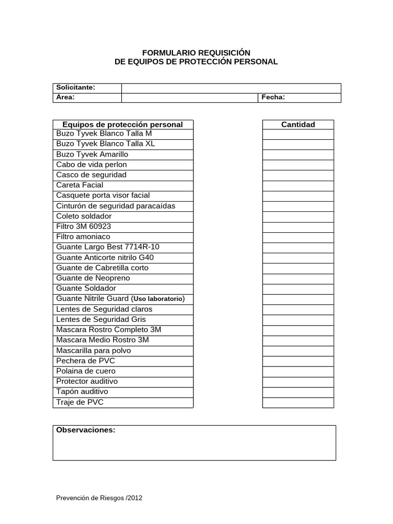 Formulario Requisicion de Epp | PDF