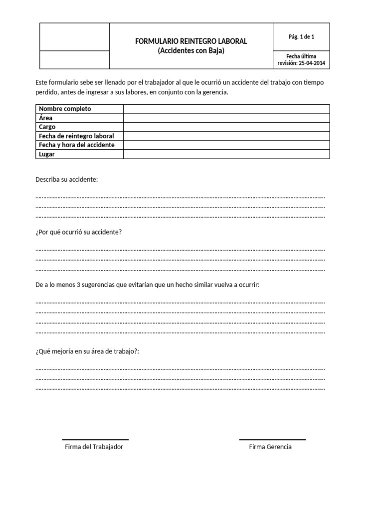Formulario Reintegro Laboral | PDF