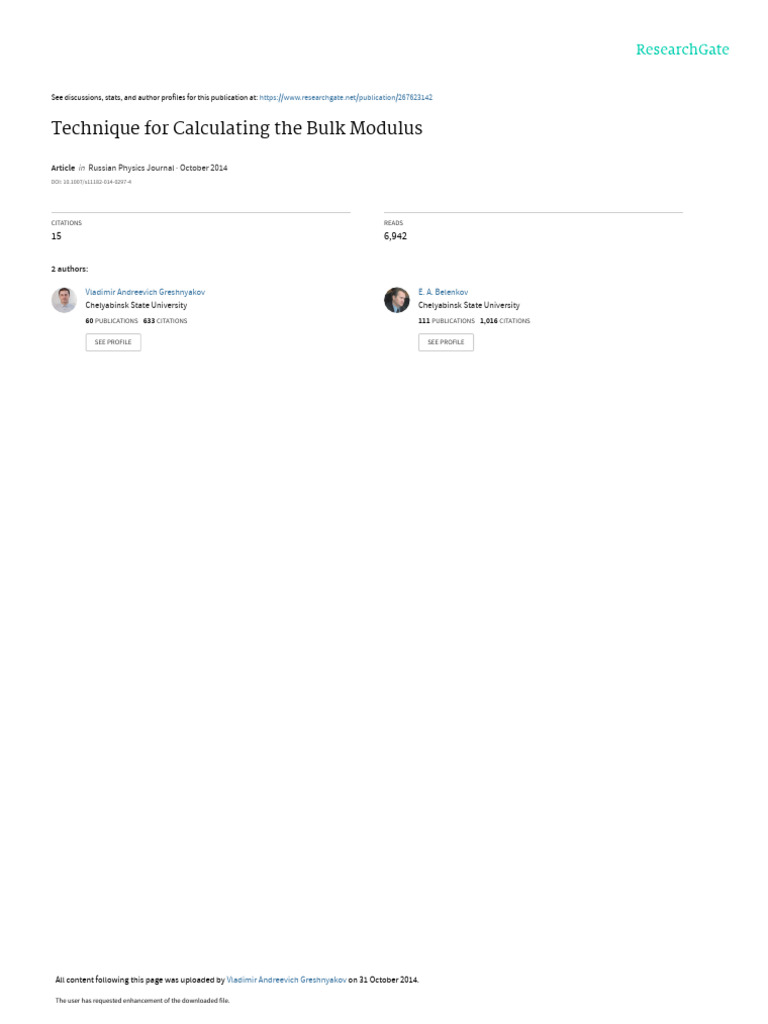 Technique For Calculating The Bulk Modulus | PDF | Physical Quantities ...