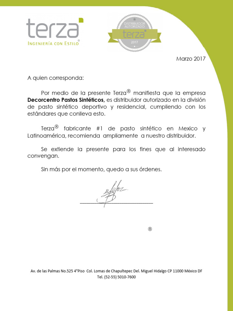 Carta Distribuidor Autorizado Decorcentro | PDF