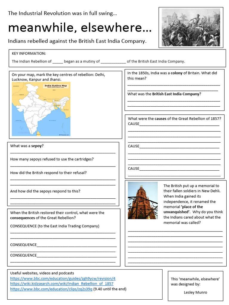 Meanwhile, Elsewhere India Worksheet | PDF | Indian Rebellion Of 1857 ...