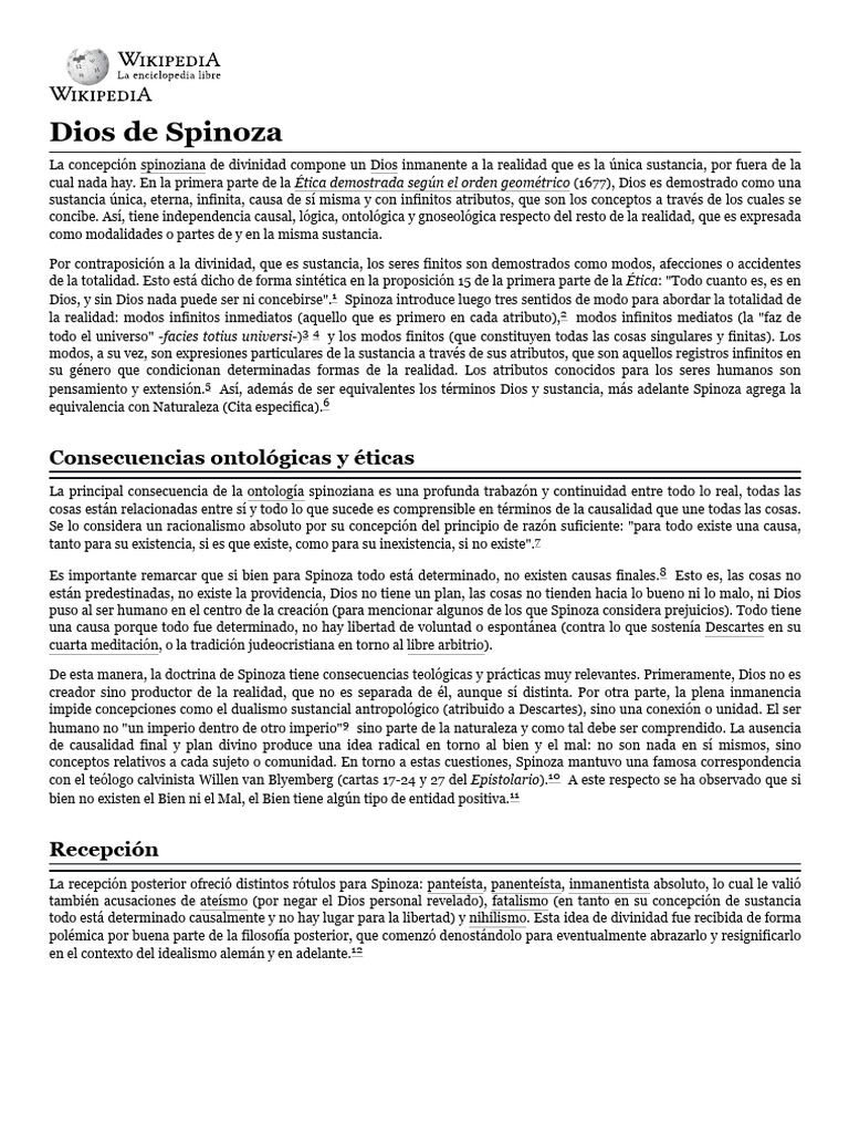 Dios de Spinoza - Wikipedia, La Enciclopedia Libre | PDF | Metafísica ...