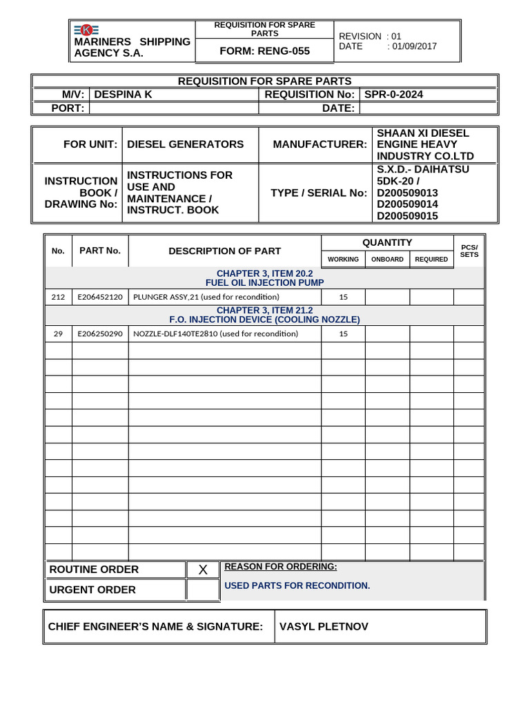 Reng-055 DG Parts For Recondition | PDF