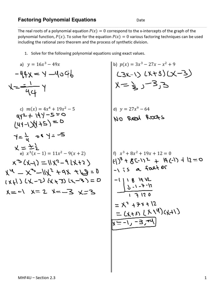 Unit-2 Activity-4 2.3 Factoring Polynomial Equations Tahaa | PDF ...