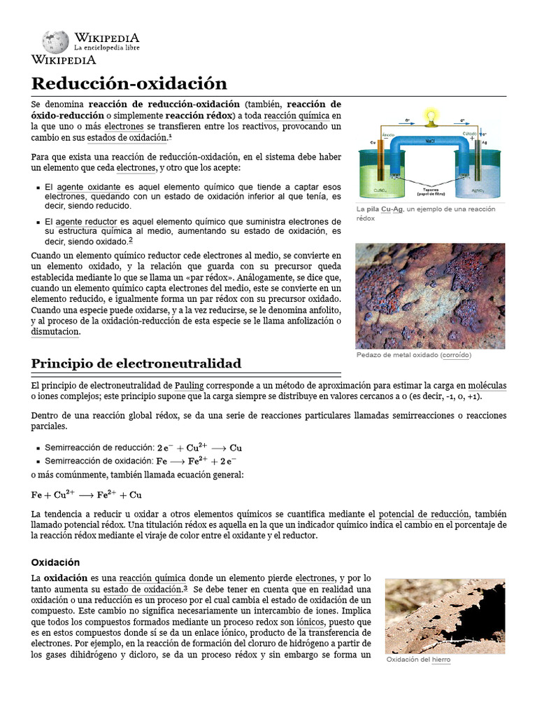 Reacciones de Reducción-Oxidación (Rédox) | PDF | Redox | Sustancias ...