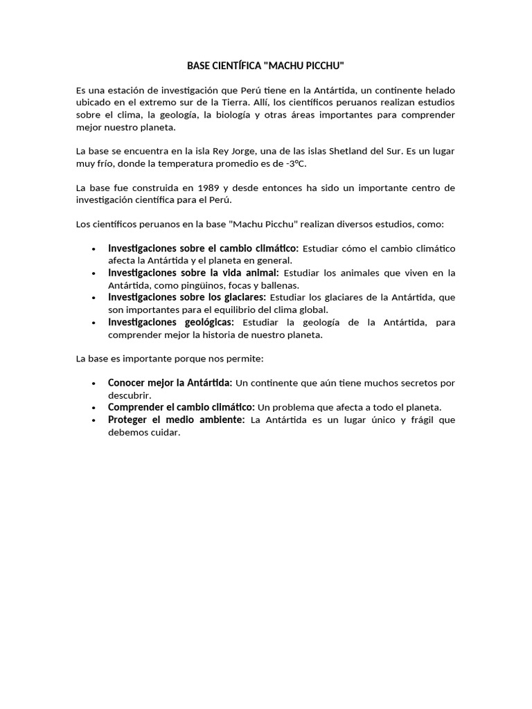 Base Científica Machu Picchu en Antártida | PDF
