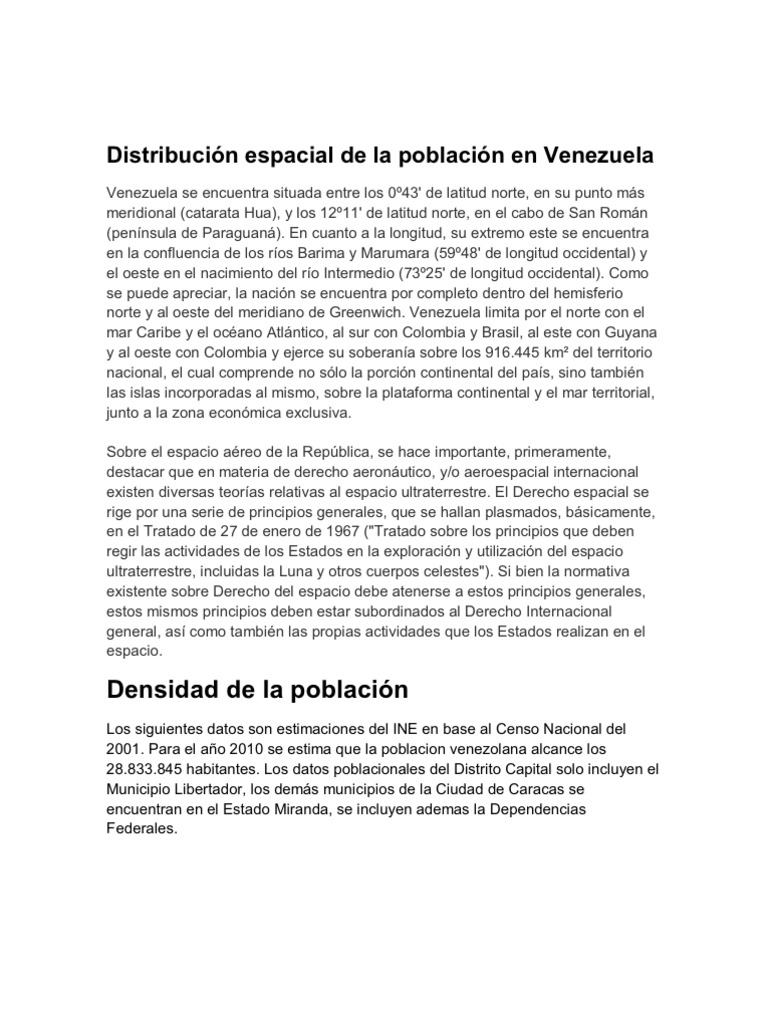 Distribución espacial de la población en Venezuela | PDF | Población ...