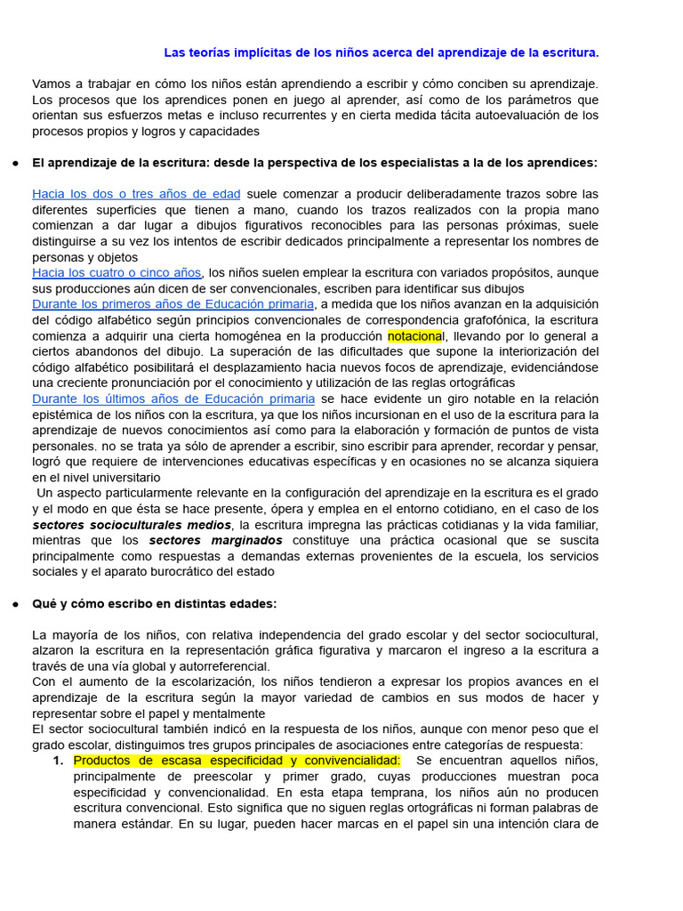 4-La Teorías Implícitas de Los Niños Acerca Del Aprendizaje de La Escritura | PDF | Escritura ...