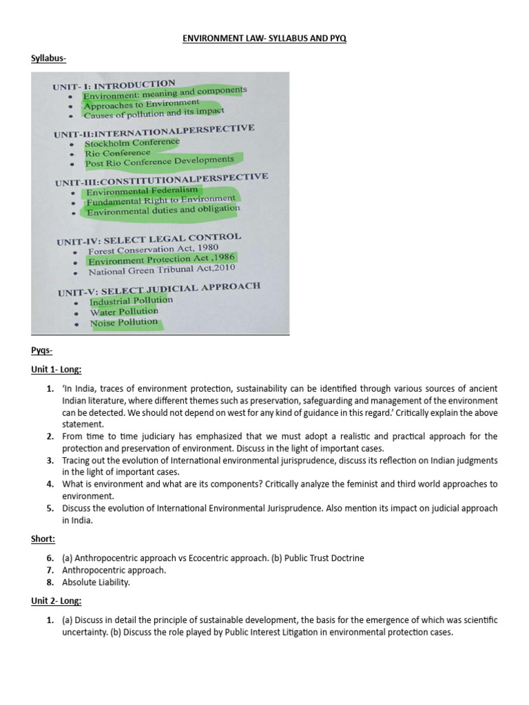 Environment Law Syllabus & Past Questions | PDF | Environmental Law ...