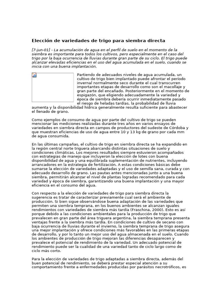 Elección de Variedades de Trigo para Siembra Directa | PDF | Trigo ...