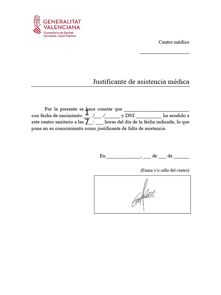 Plantilla Justificante Medico Valencia | PDF