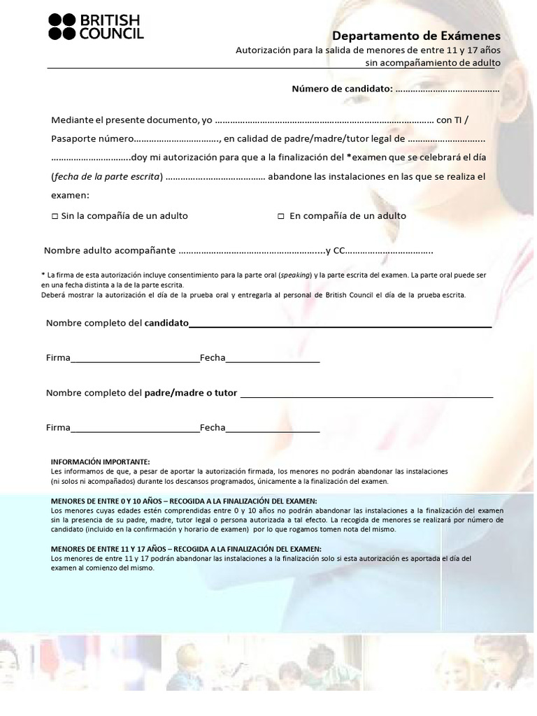 Autorización para salida de menores en exámenes | PDF