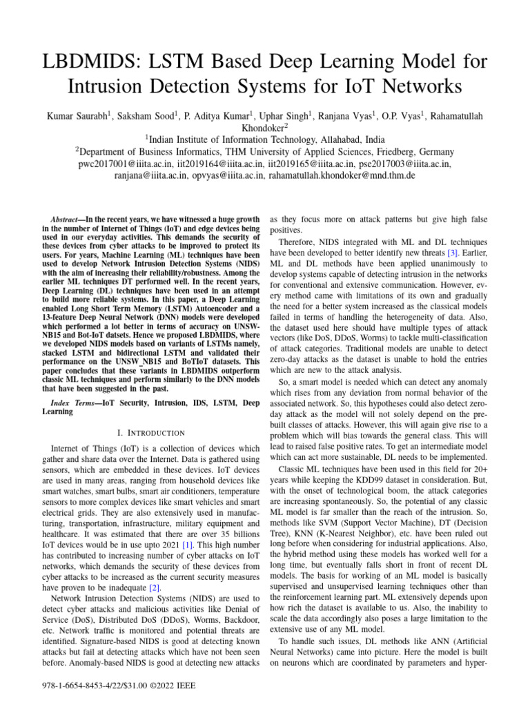 Lbdmids Lstm Based Deep Learning Model F Pdf Artificial Neural Network Machine Learning