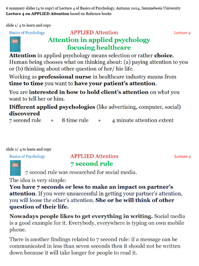 Sum Slides Lecture 4 APPLIED Attention Psy | PDF | Language Arts ...
