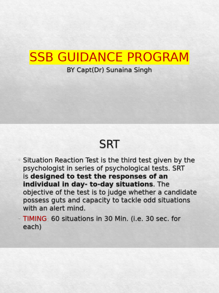 SSB Situation Reaction Test Guide | PDF | Mystery, Thriller & Crime Fiction