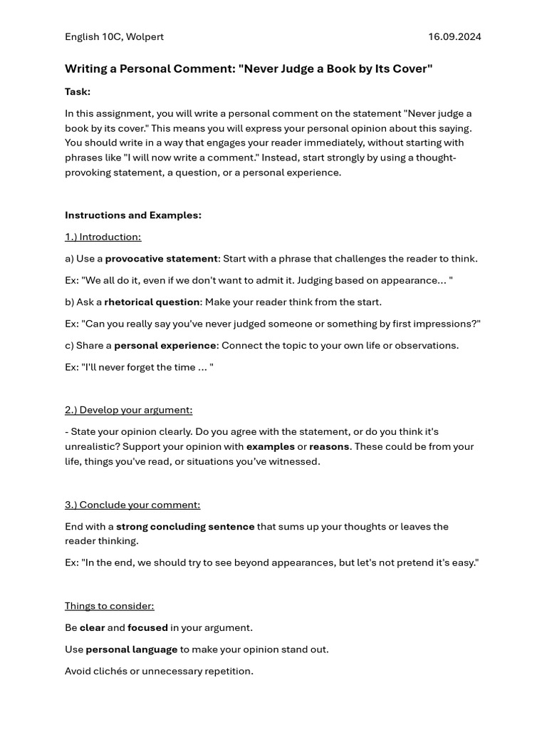 Writing a Personal Comment | PDF