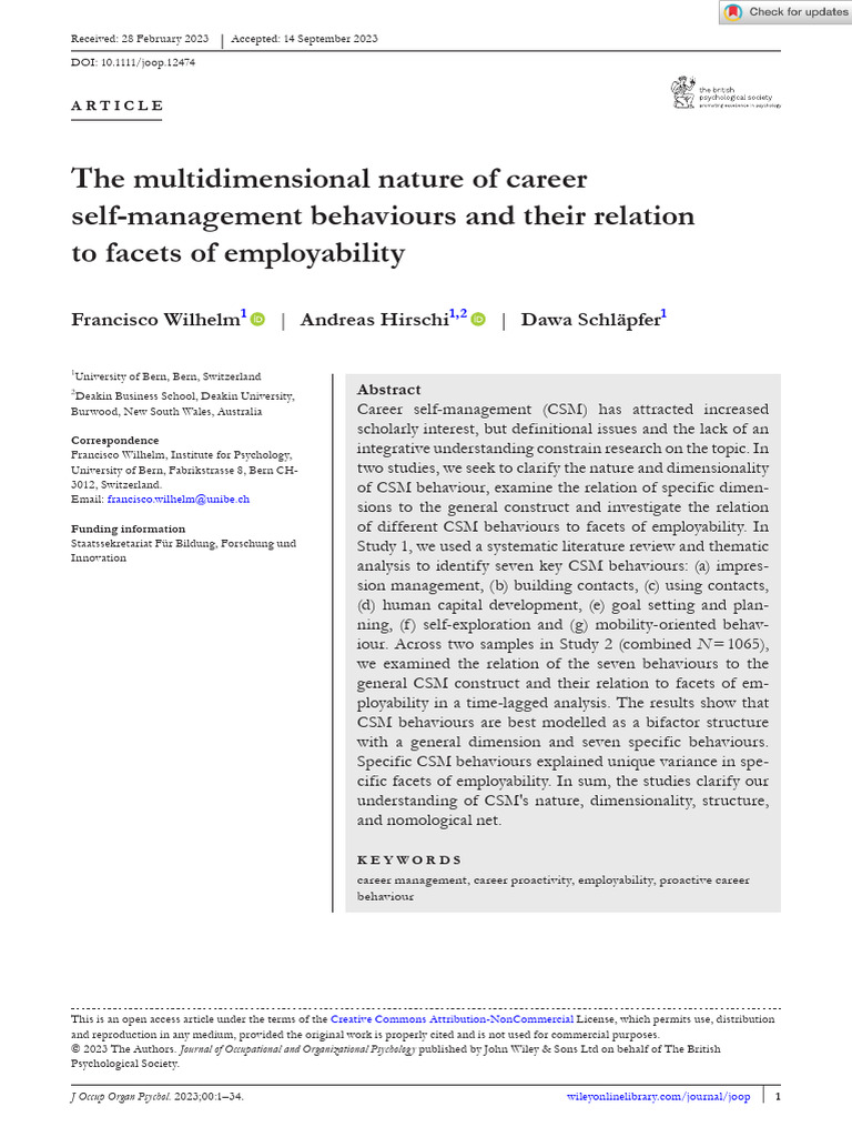 J Occupat Organ Psyc - 2023 - Wilhelm - The Multidimensional Nature of ...