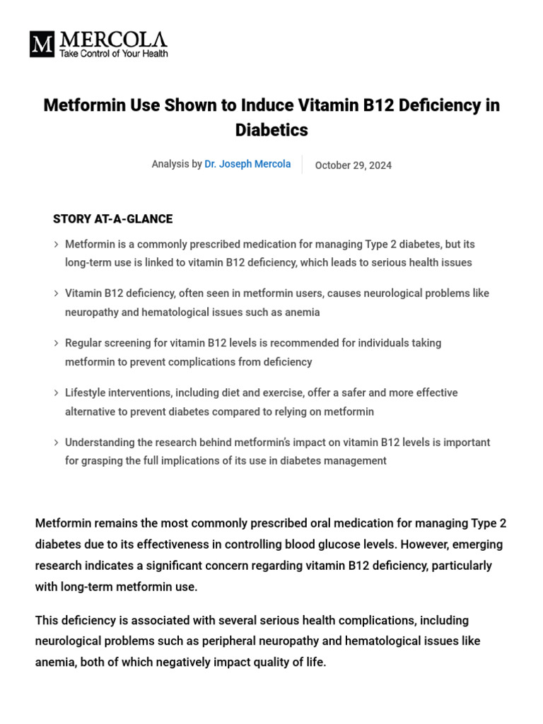 Metformin Vitamin b12 Deficiency PDF | PDF | Vitamin B12 | Diabetes
