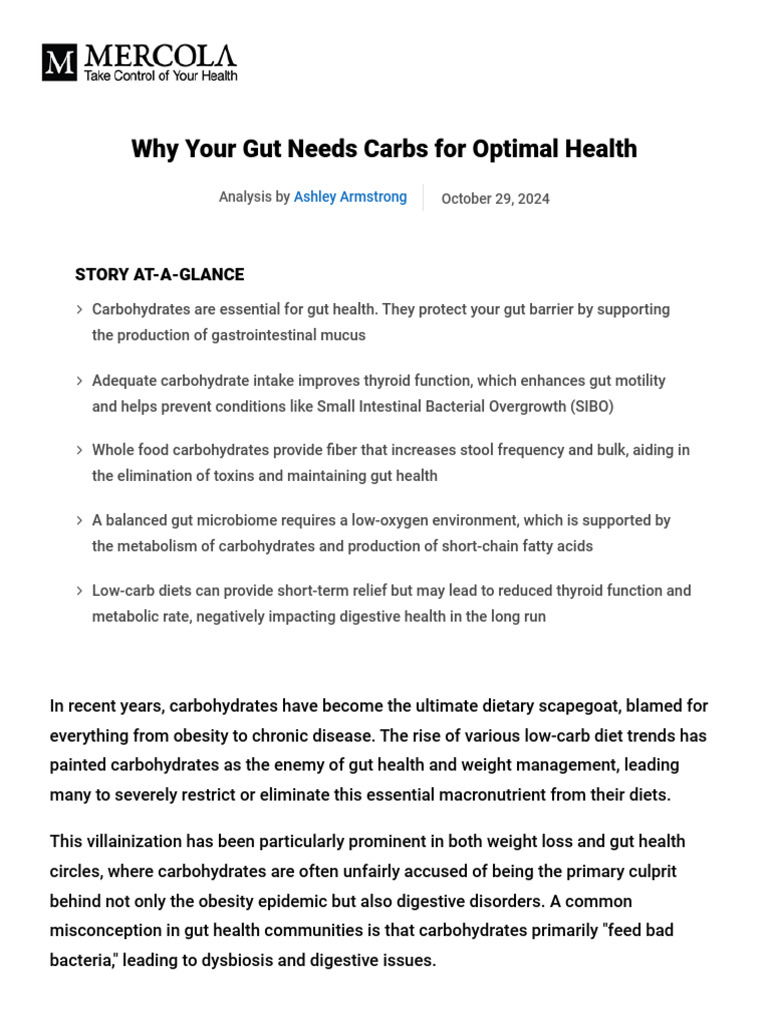 Carbohydrates Gut Health PDF | PDF | Gastrointestinal Tract | Dietary Fiber