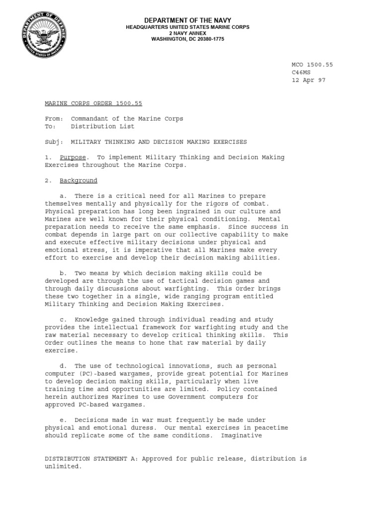 MCO 1500.55 | PDF | United States Marine Corps | Simulation