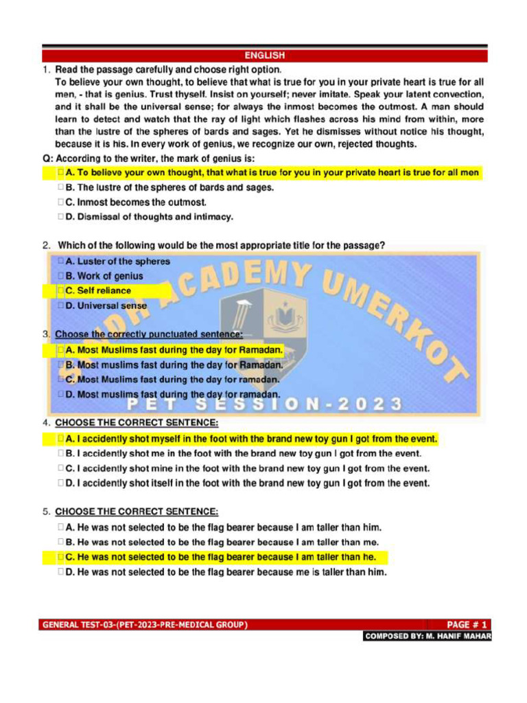 General Test 03 PET For Dow | PDF