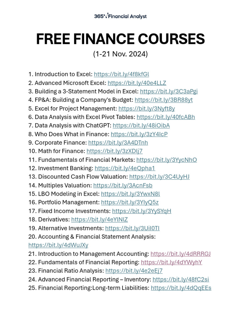 Free Finance Courses November 2024 | PDF | Valuation (Finance ...