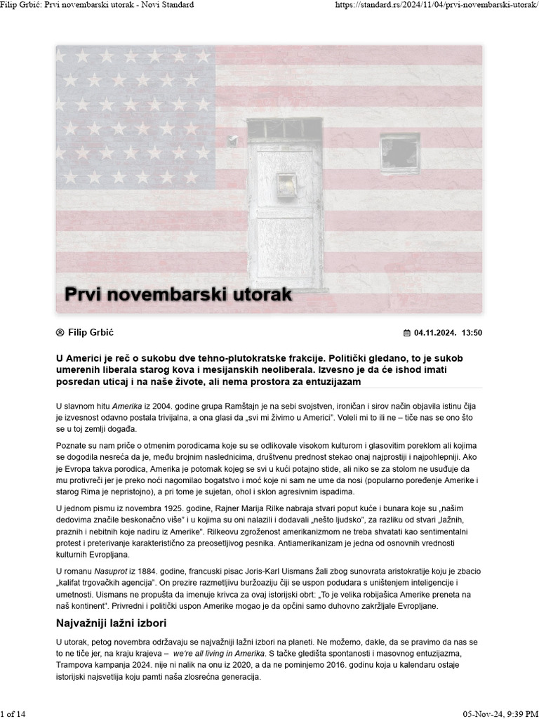Filip Grbić - Prvi Novembarski Utorak - Novi Standard | PDF