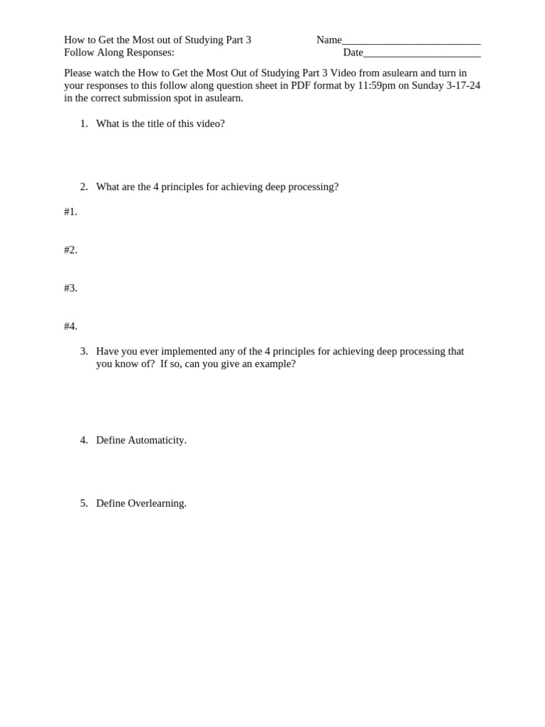 Video 3 Response Sheet S24 | PDF | Career & Growth | Business