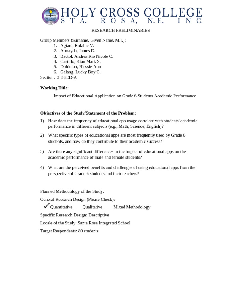 Research Preliminaries Format | PDF