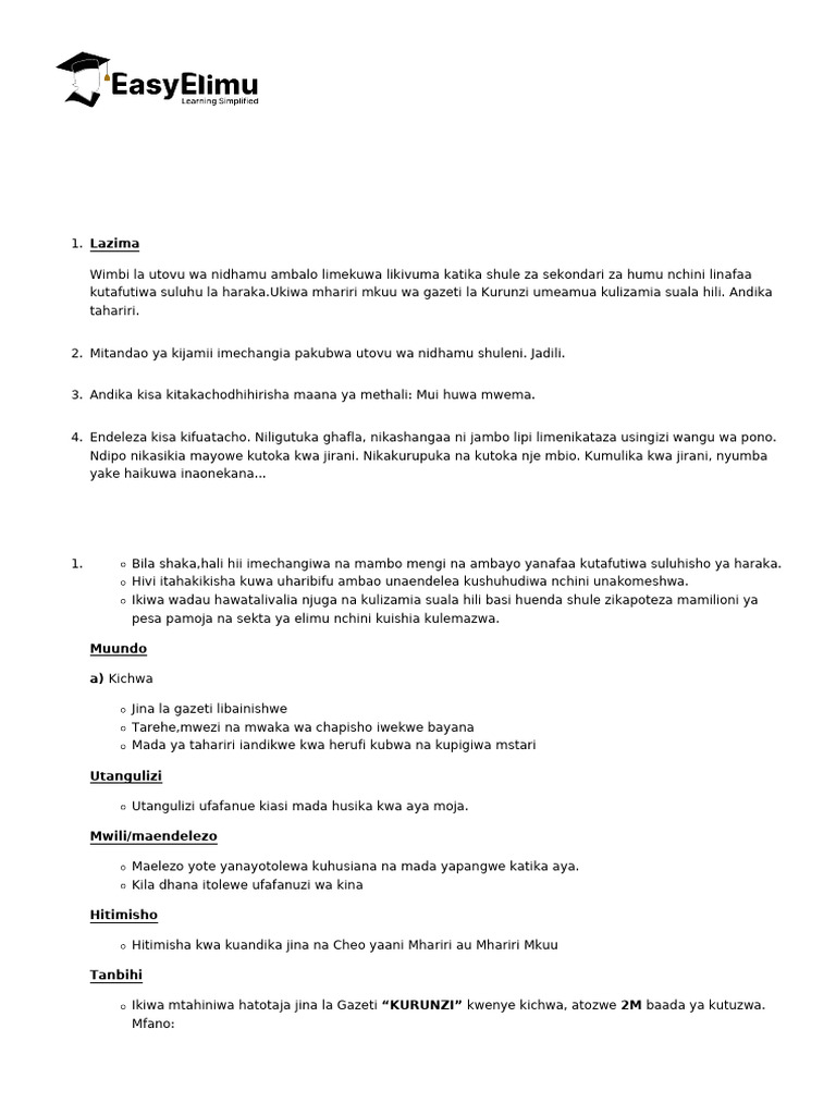 Kiswahili Paper 1 - KCSE Predictions 2024 Set 1-1432 | PDF