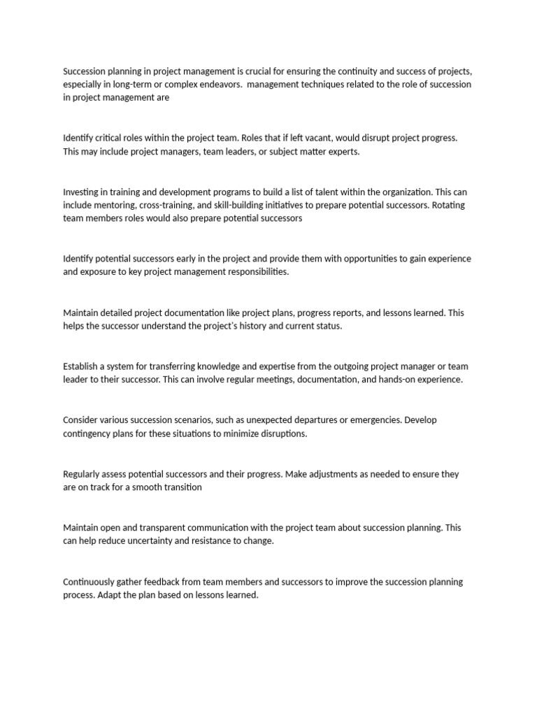 Project Management Succession Planning Guide | PDF | Project Management ...