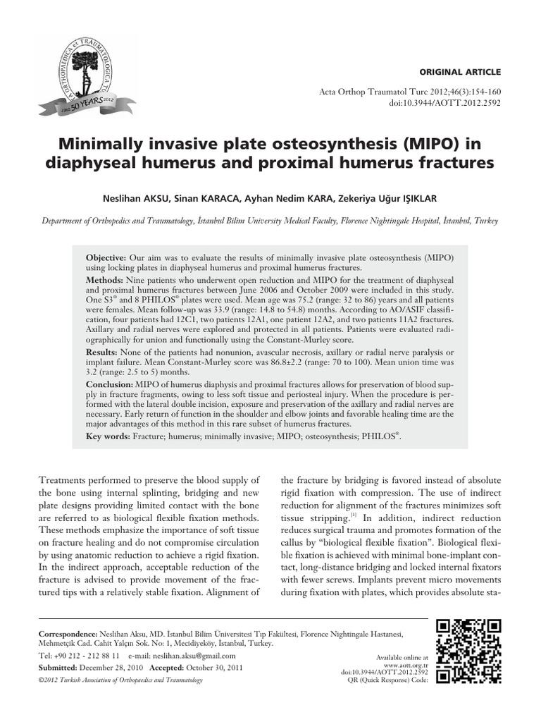 Minimally Invasive Plate Osteosynthesis (MIPO) in Diaphyseal Humerus ...