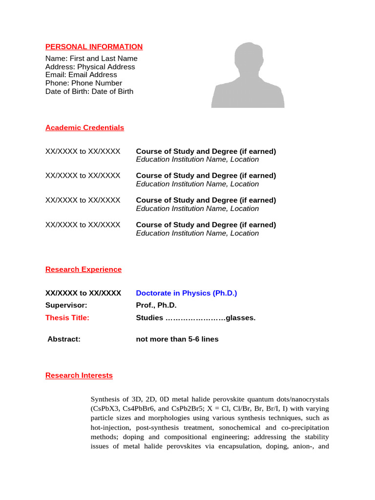 Cv Template | PDF | Physical Chemistry | Materials